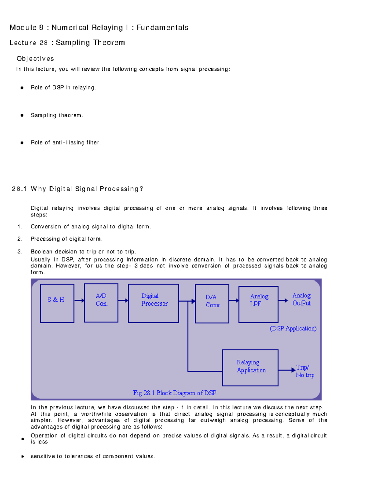 Lecture 28 Numerical Relaying I Fundamentals Of Sampling Theorem Module 8 Numerical