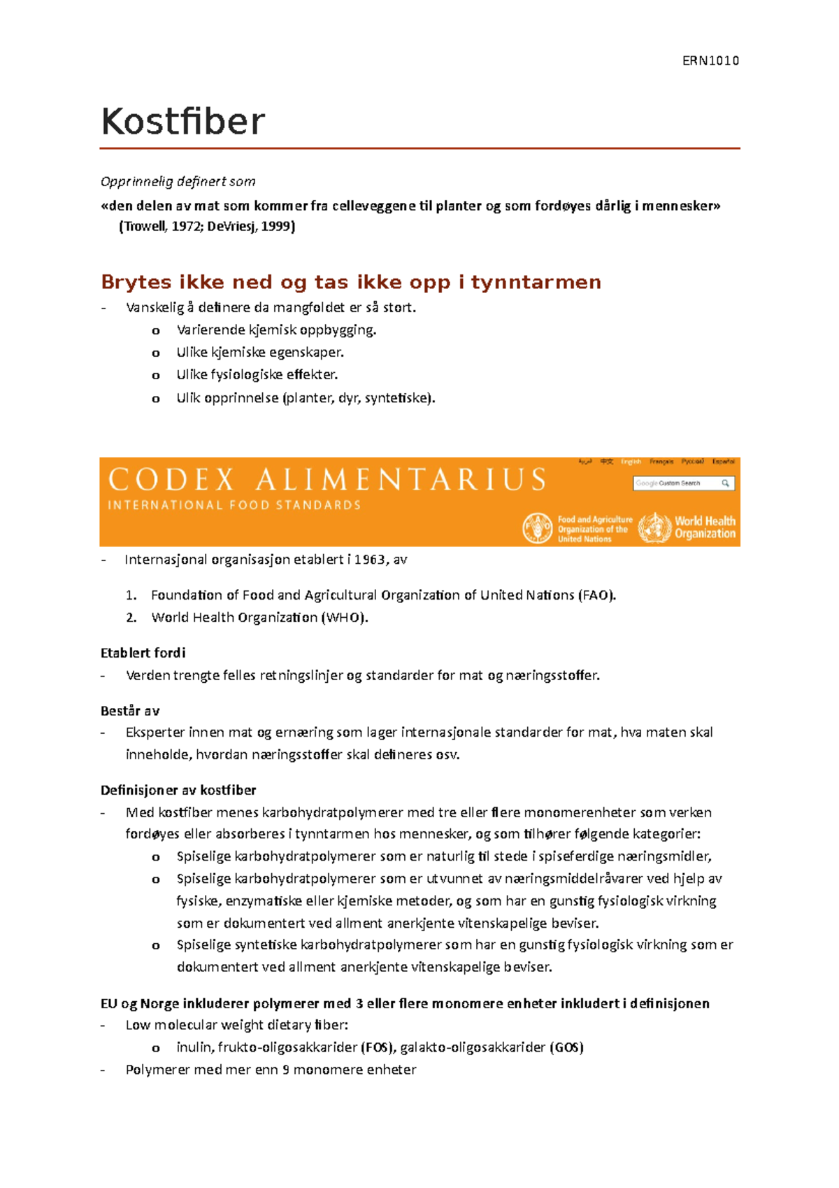 Kostfiber - Forelesningsnotater - ERN Kostfiber Opprinnelig definert ...