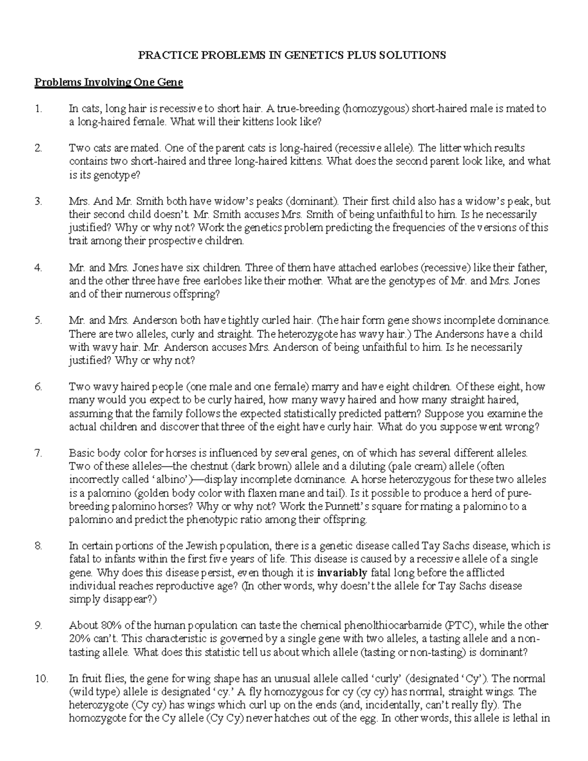 2020 Heredity Practice Problems F - PRACTICE PROBLEMS IN GENETICS PLUS ...