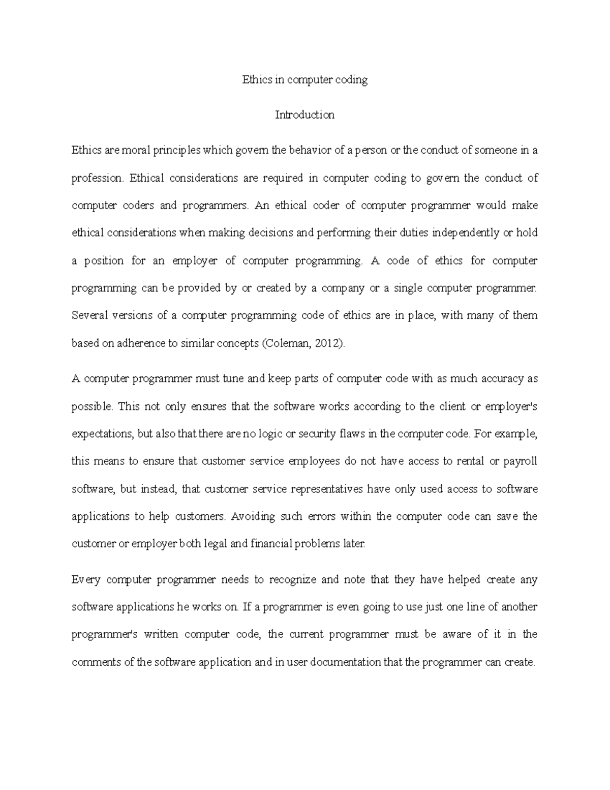 Ethics In Computer Coding Ethics In Computer Coding Introduction Ethics Are Moral Principles