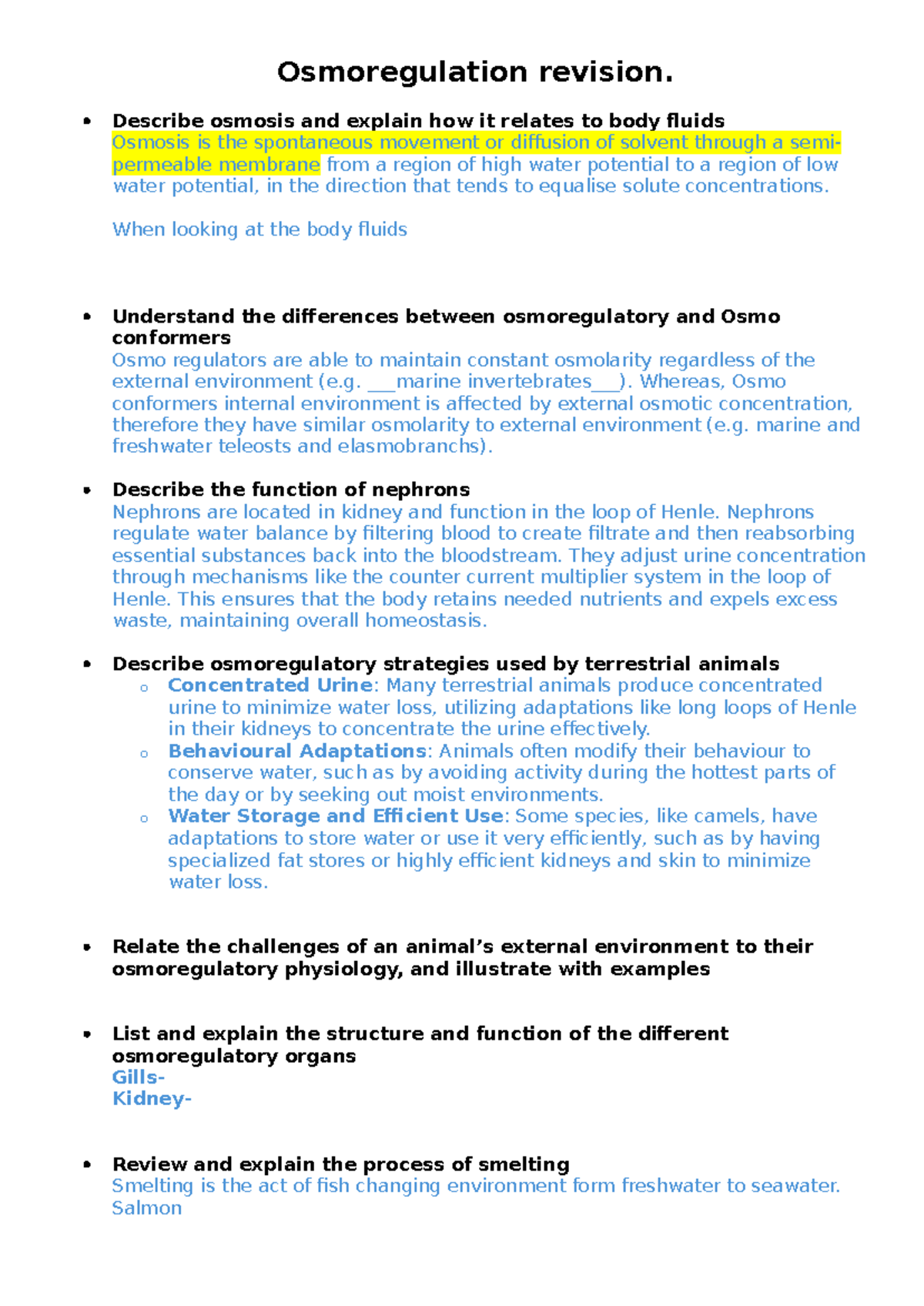 Osmoregulation revision - Describe osmosis and explain how it relates ...