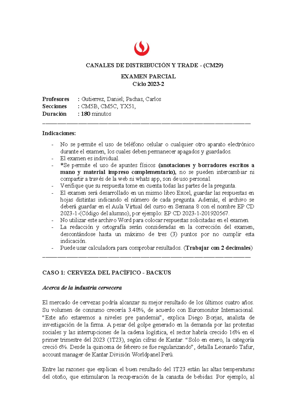 2023 2 Examen Parcial Canales de Distribución y Trade - CANALES DE ...