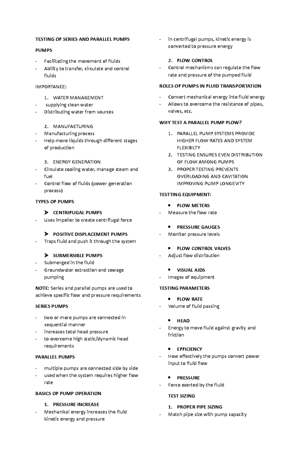 Pumps - TESTING OF SERIES AND PARALLEL PUMPS PUMPS Facilitating the ...