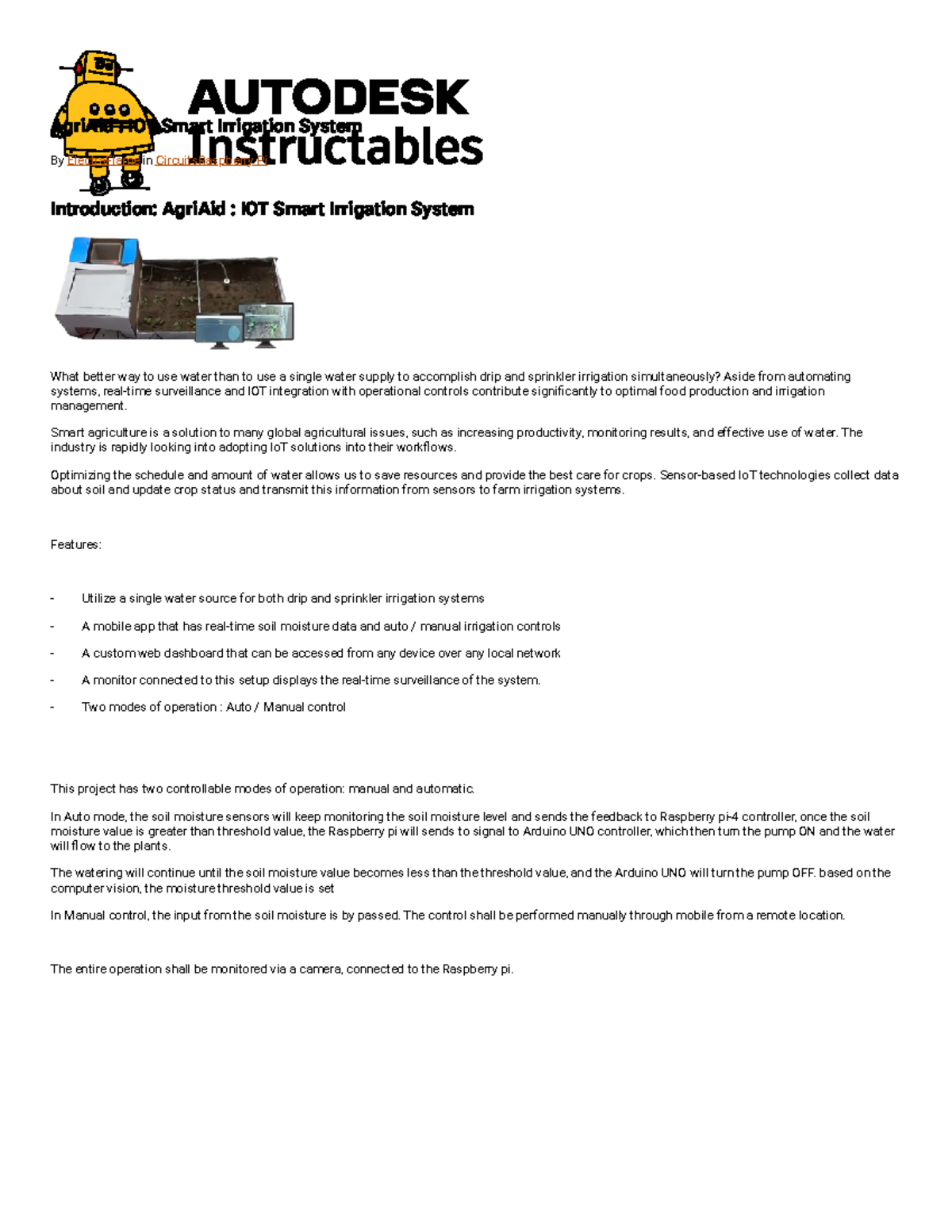 Agri Aid IOT Smart Irrigation System 4 Steps - Instructables - AgriAid : IOT Smart Irrigation ...