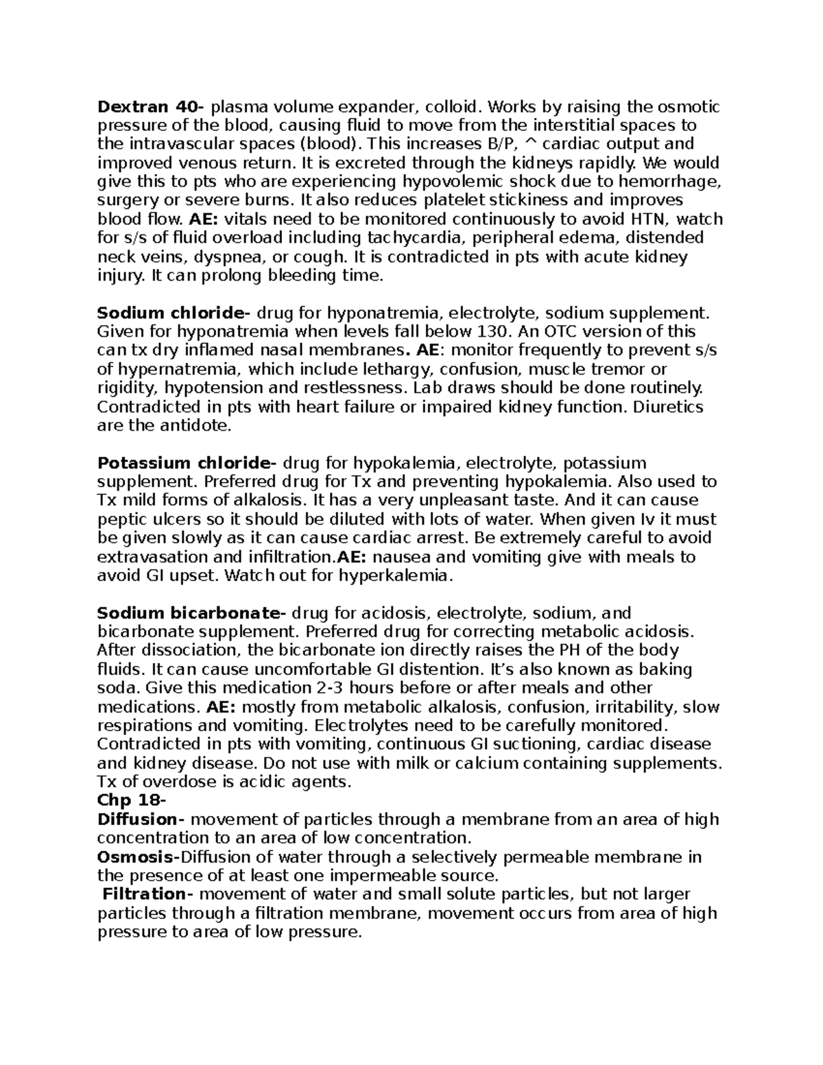 Week 10 study guide - nurse - Dextran 40- plasma volume expander ...
