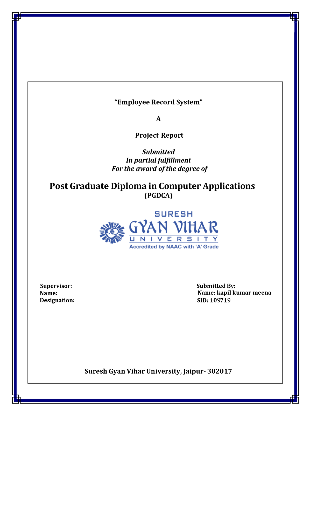 Assignment 2023 - “Employee Record System” A Project Report Submitted ...