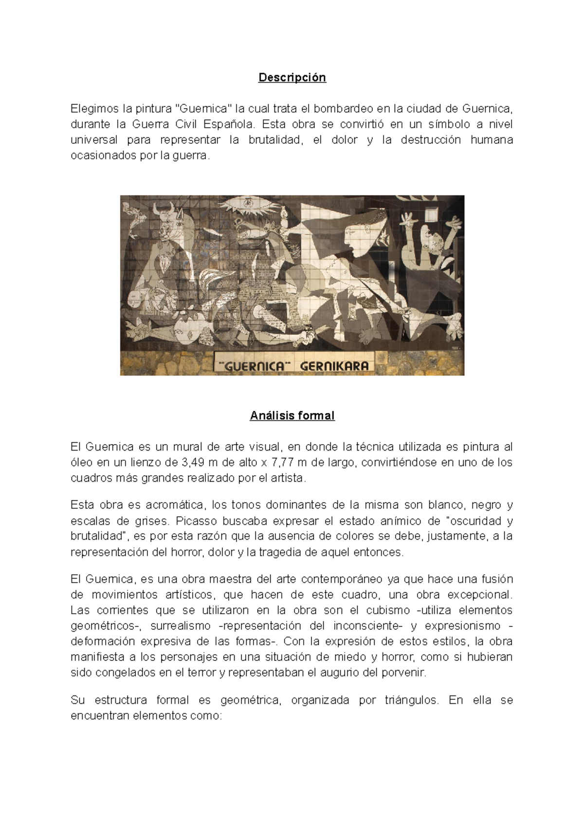 Trabajo Práctico de Educación Artística - Descripción Elegimos la ...