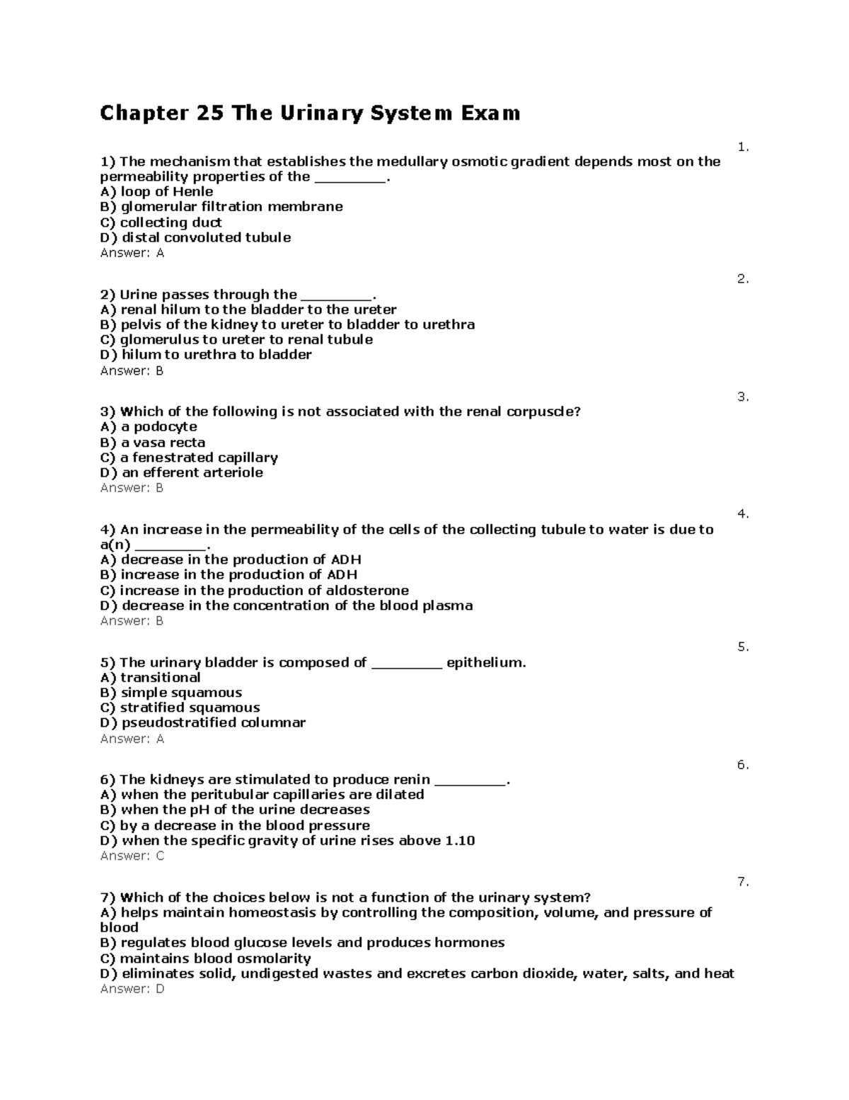 25 26 27 easynotes - Easy notes - Chapter 25 The Urinary System Exam 1 ...