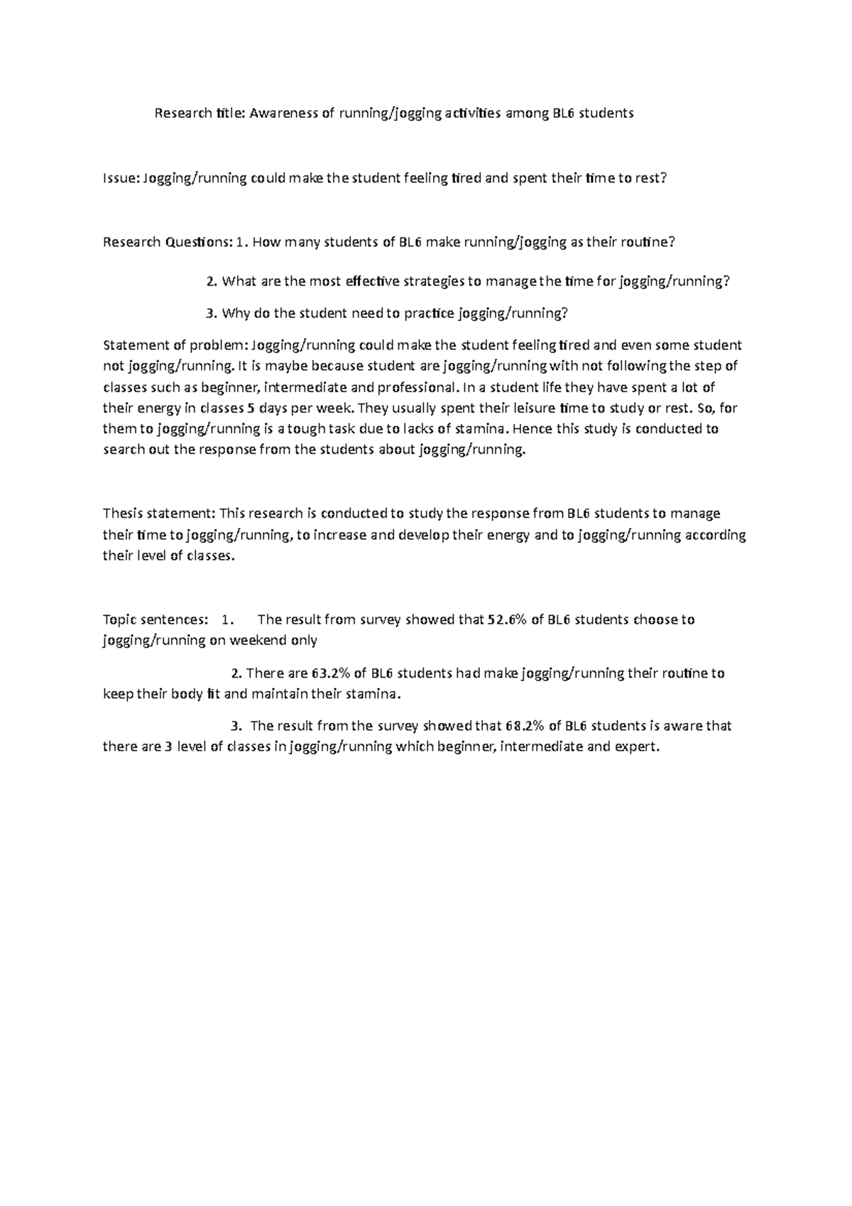 Individual Task - law - Research title: Awareness of running/jogging ...