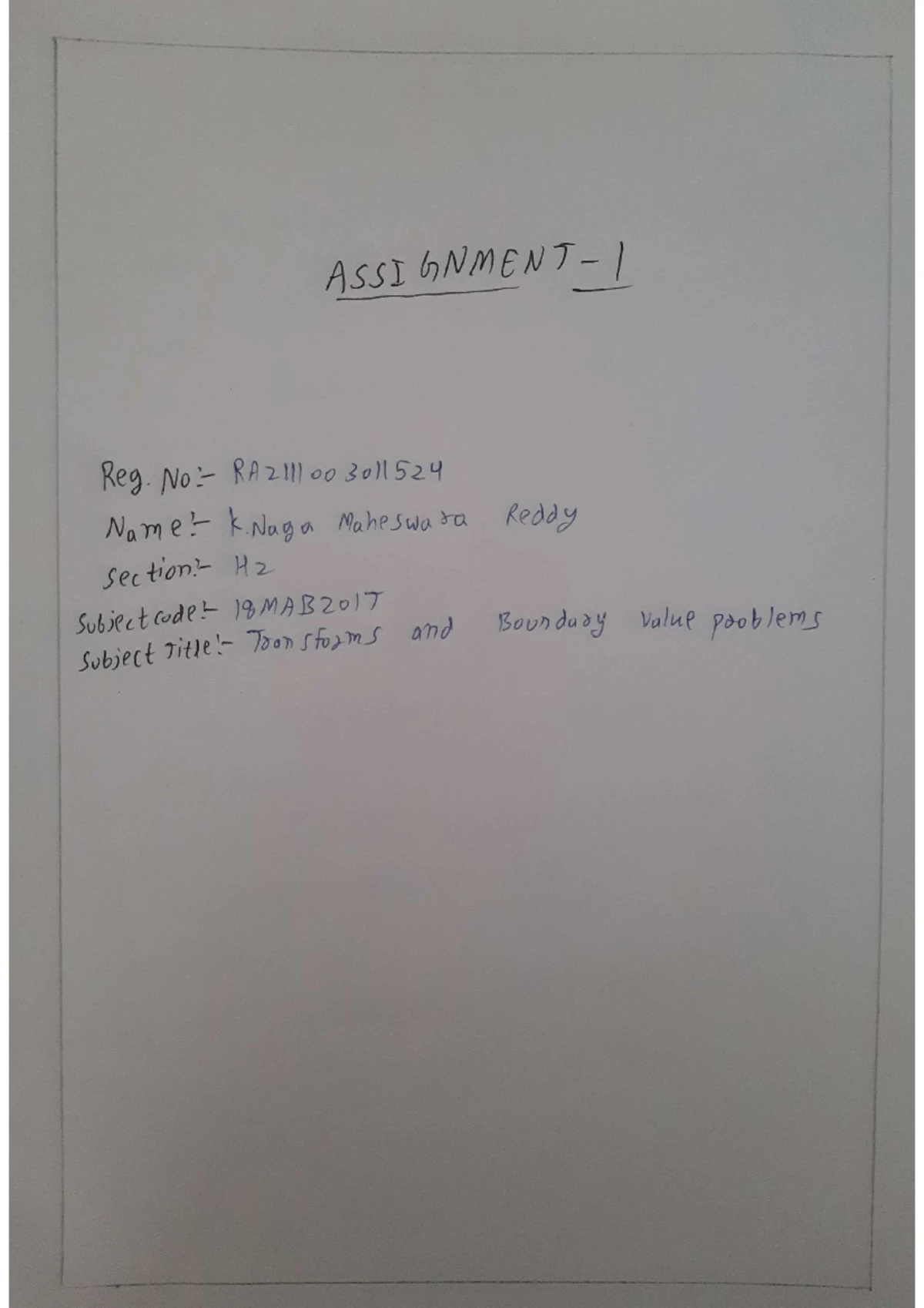 Maths sem 3 assignment 2 - ASSIGNMENT 11 MITHUN PRABHU B RA2311056010072 1) Find tourier series ...