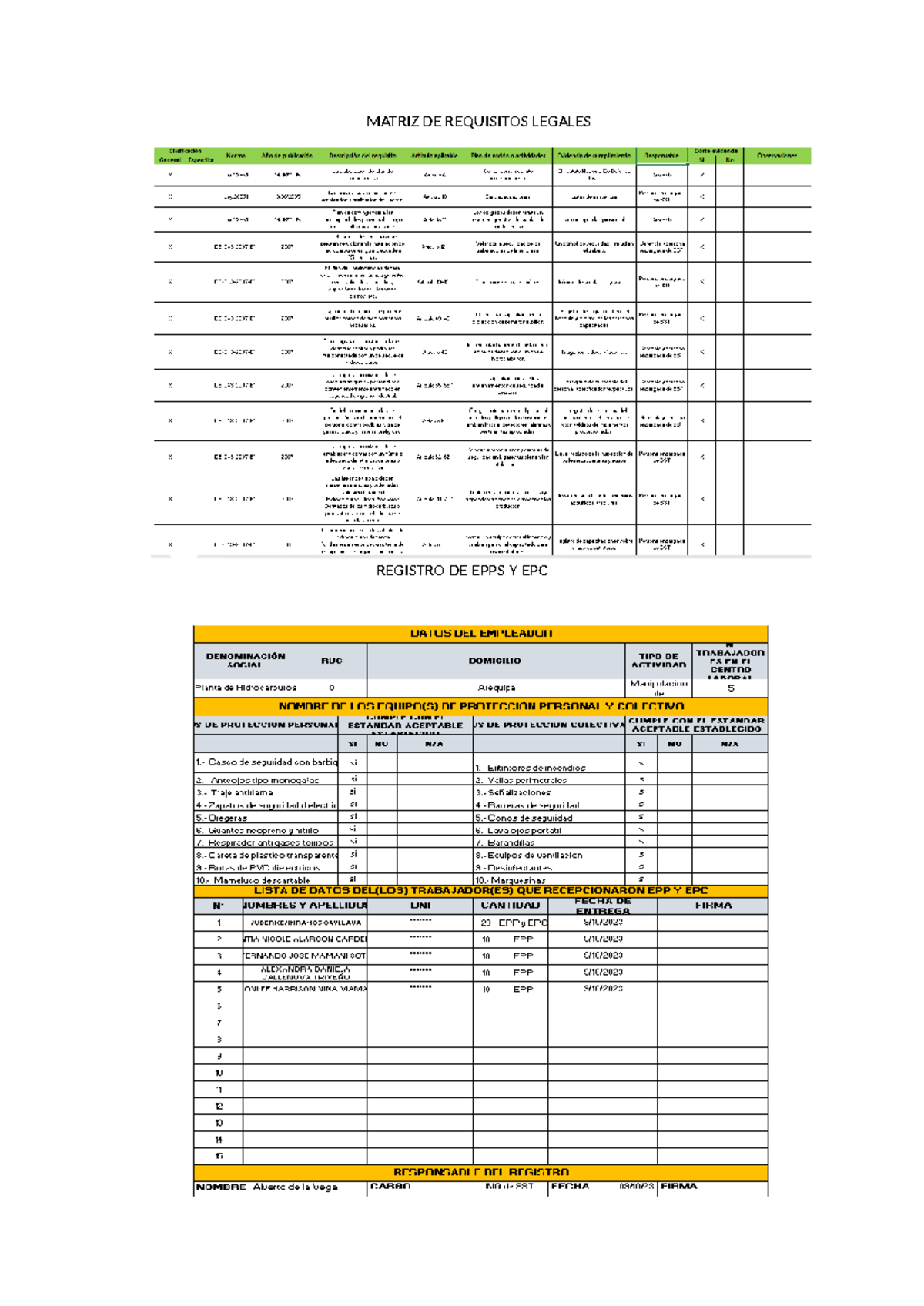 Entregable 01 Muestra - MATRIZ DE REQUISITOS LEGALES REGISTRO DE EPPS Y ...