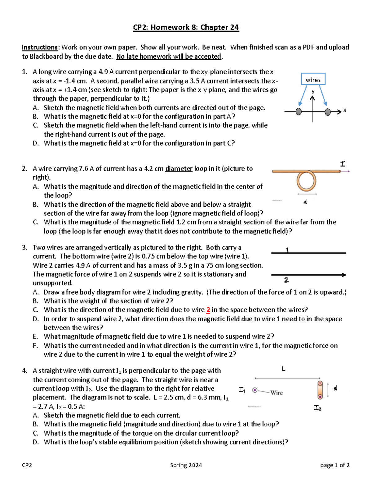 CP2 HW08 Ch24 - CP2 Spring 20 24 page 1 of 2 CP2: Homework 8 : Chapter 24 Instructions: Work on ...