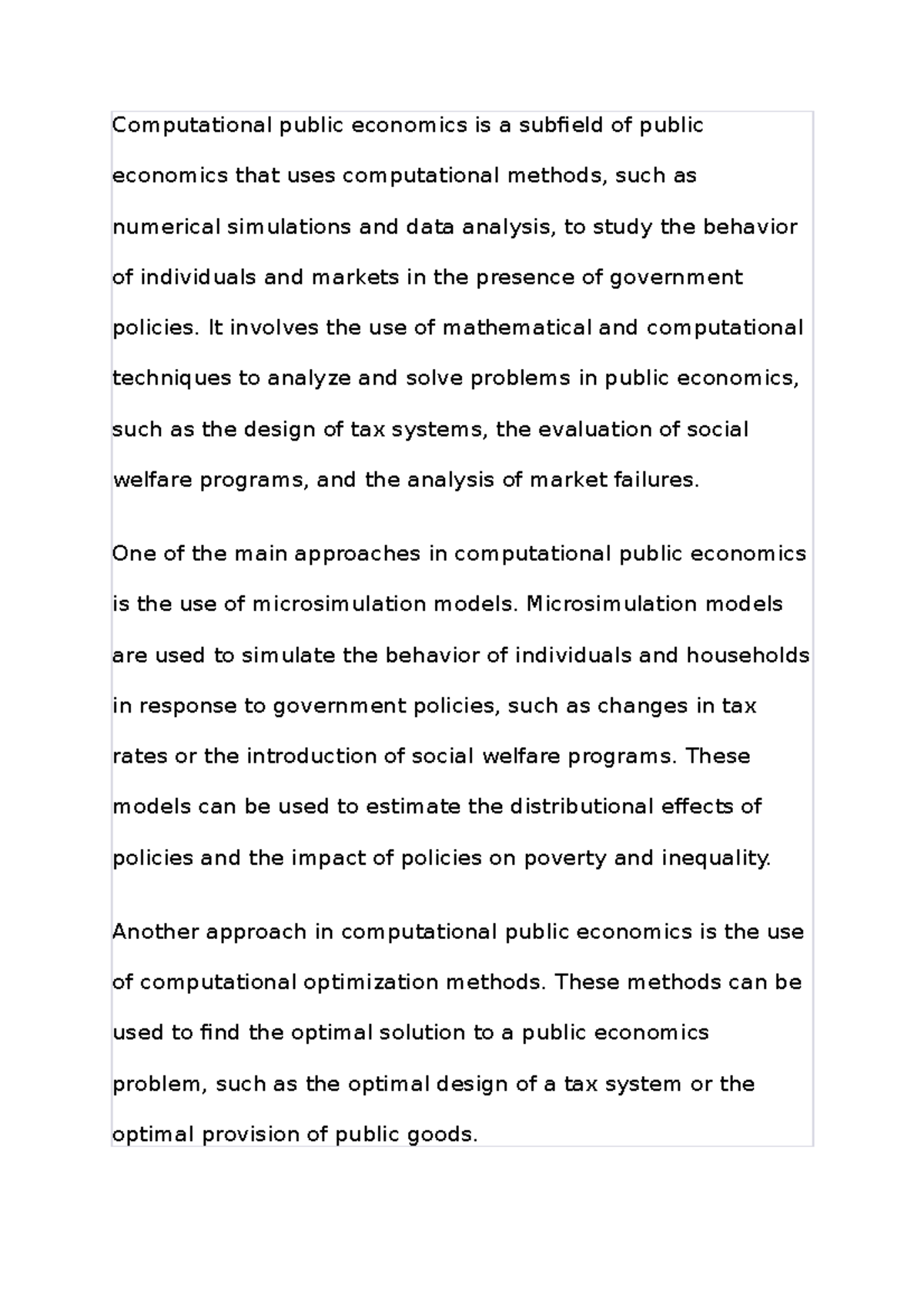 Computational Public Economics It Involves The Use Of Mathematical