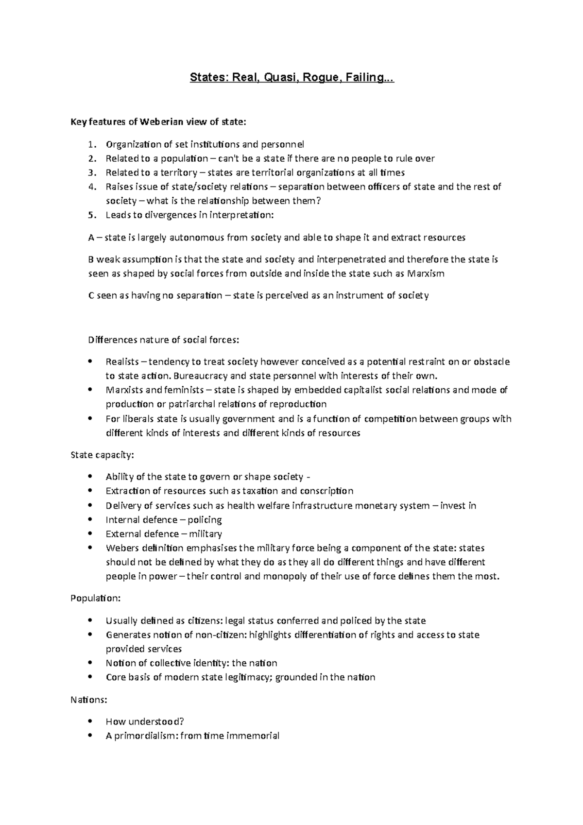Key Features of Weberian View of State - Studocu