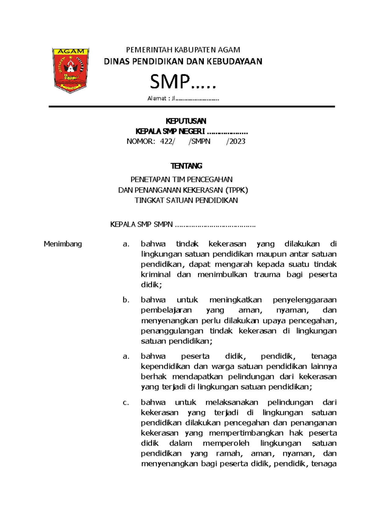 Contoh SK TPPK - tentang SK TPPK - PEMERINTAH KABUPATEN AGAM DINAS ...