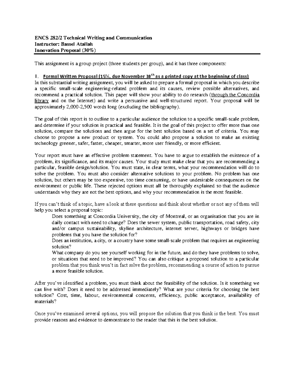 Innovation Proposal - ENCS 282/2 Technical Writing and Communication Instructor: Bassel Atallah ...