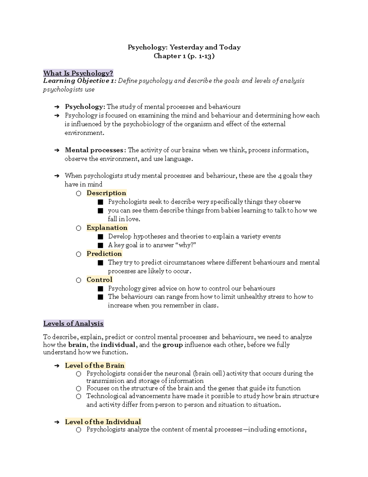 CHAP 1 THE Study OF Psychology - Psychology: Yesterday and Today ...