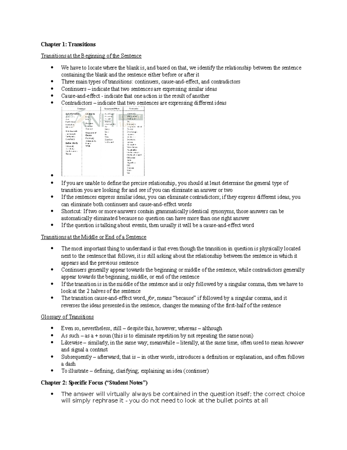 Digital SAT Writing Notes - Chapter 1: Transitions Transitions at the ...