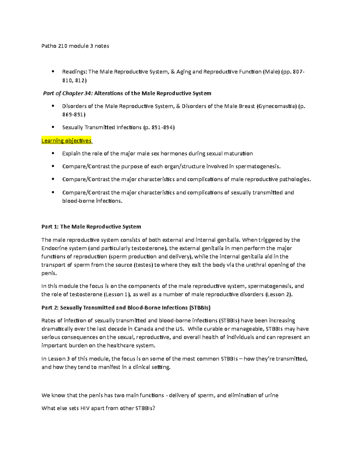 Module 3 notes patho 210 - NUR1 210 - McGill - Studocu