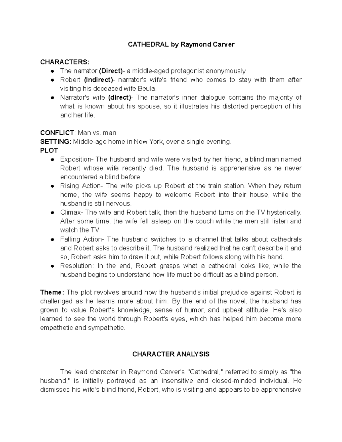 Contemporary Short Stories - CATHEDRAL by Raymond Carver CHARACTERS ...