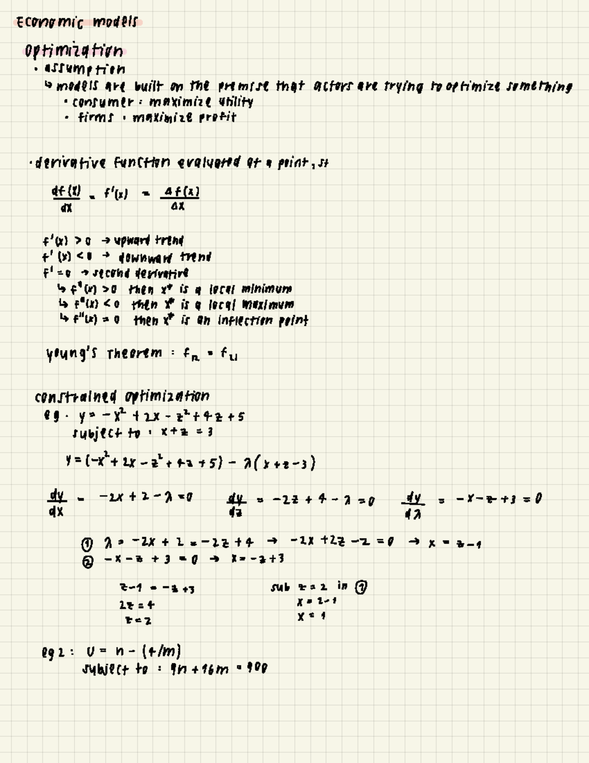 EC11 part 1 - EC11 spring 2021 CH 2-3 - Economic models optimization ...