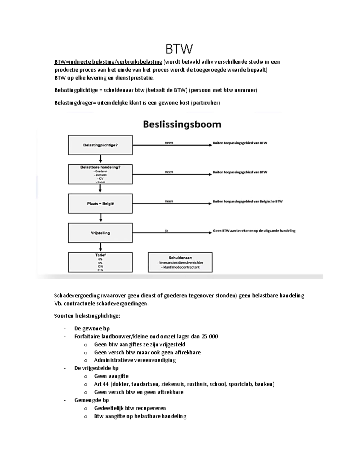 BTW - Samenvatting Btw toegepaste fiscaliteit - BTW BTW=indirecte ...