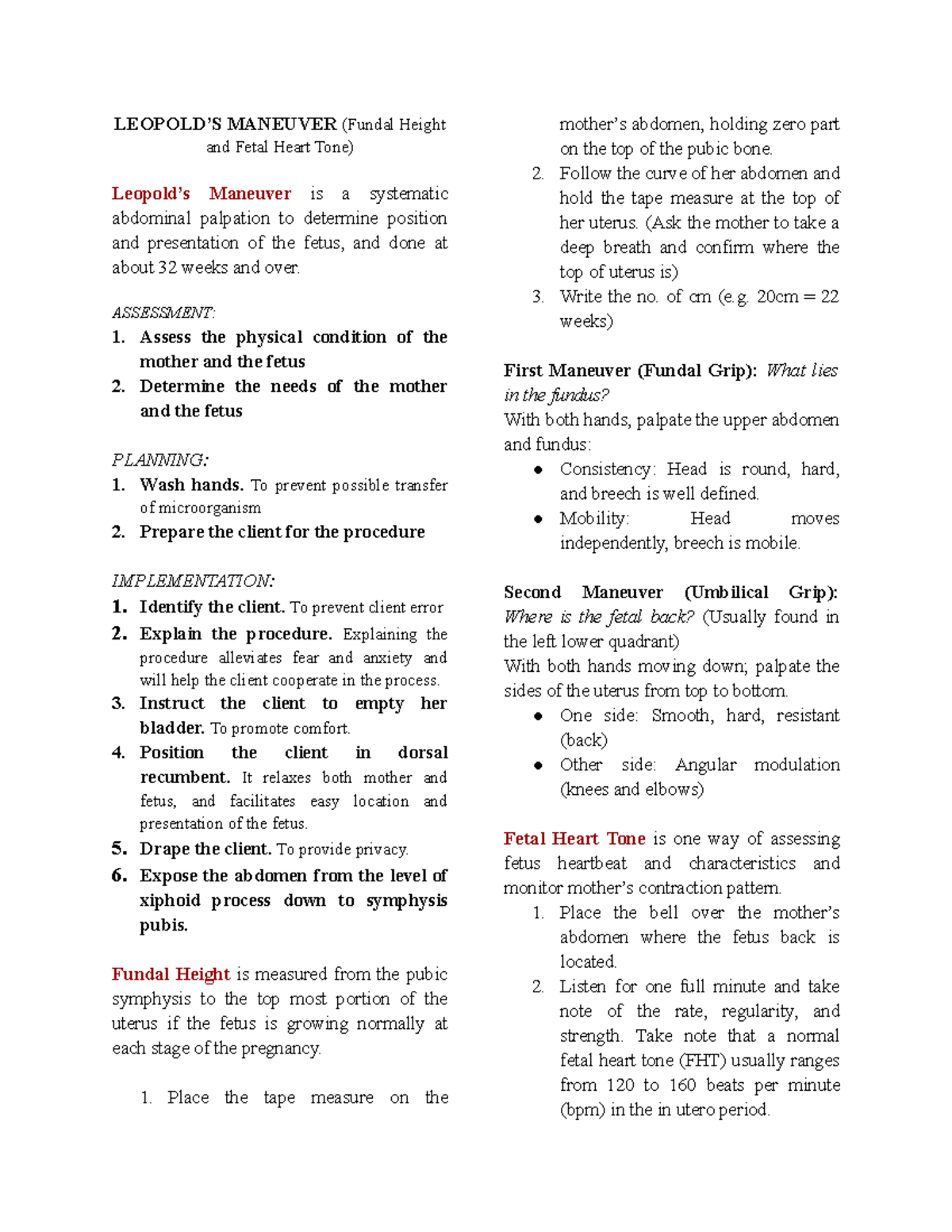 Script - Nursing is fun - LEOPOLD’S MANEUVER (Fundal Height and Fetal ...