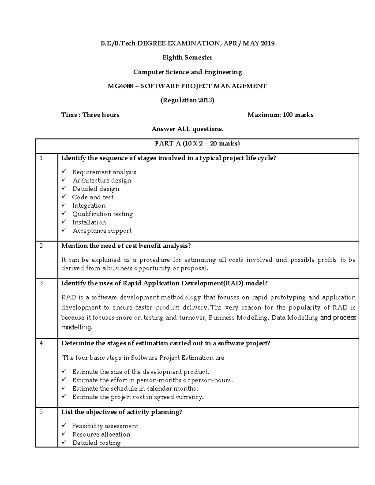 Exam April 2019, questions and answers - B /B DEGREE EXAMINATION, APR / MAY 2019 Eighth Semester ...
