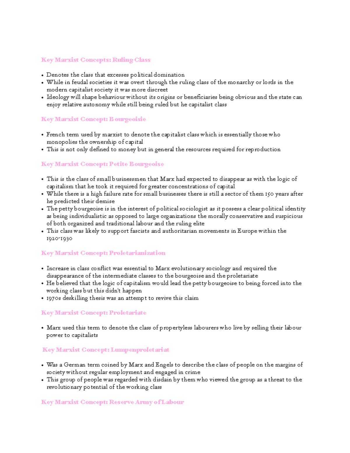 Sociology lecture 7 - Key Marxist Concepts: Ruling Class Denotes the ...