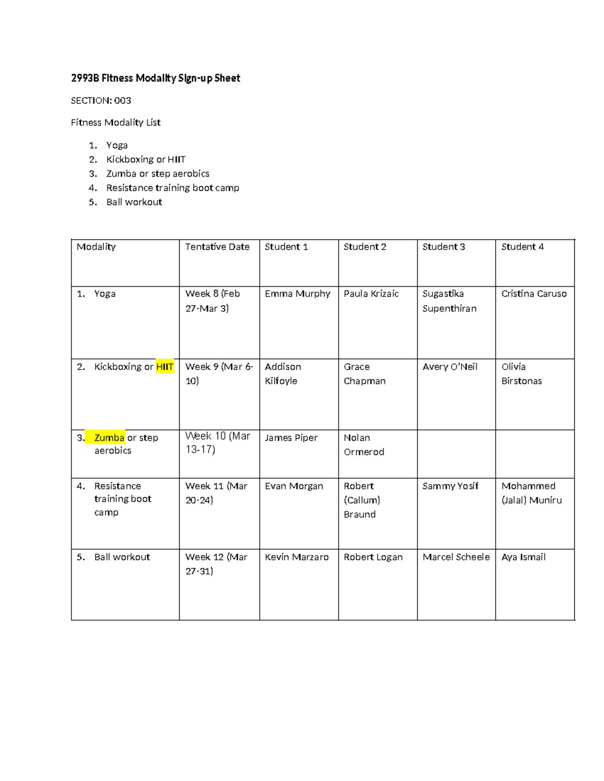 2993B Fitness Modality Sign 003 - 2993B Fitness Modality Sign-up Sheet ...