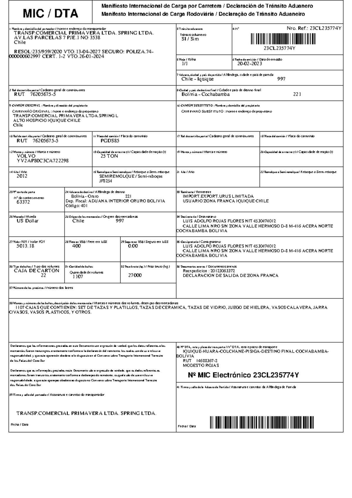 Documento MIC - 2023-02-20T194111 - MIC / DTA Manifiesto Internacional de Carga por Carretera ...