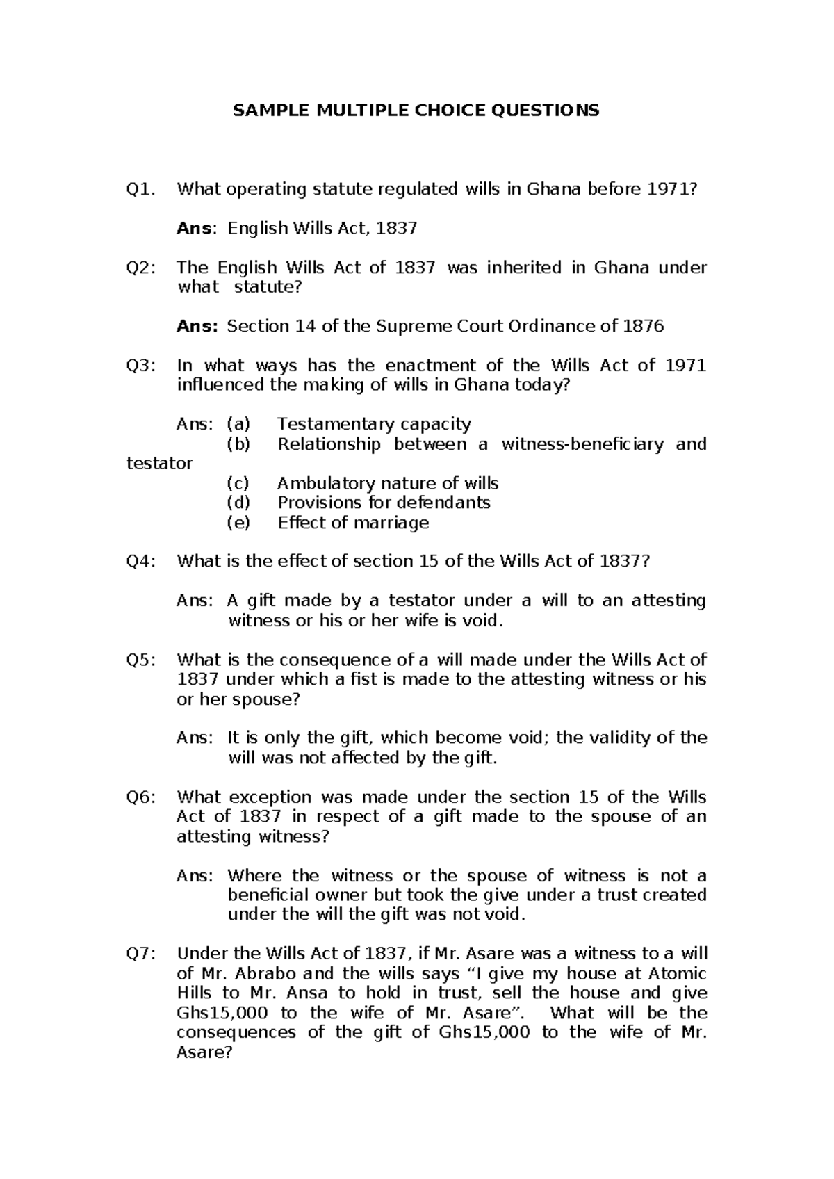 Eyram Multiple Choice Questions -1 - SAMPLE MULTIPLE CHOICE QUESTIONS ...