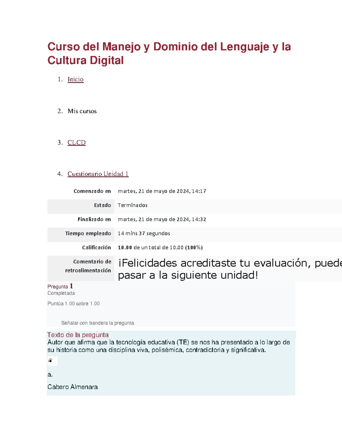 Curso del Manejo y Dominio del Lenguaje y la Cultura Digital 1 - Inicio ...