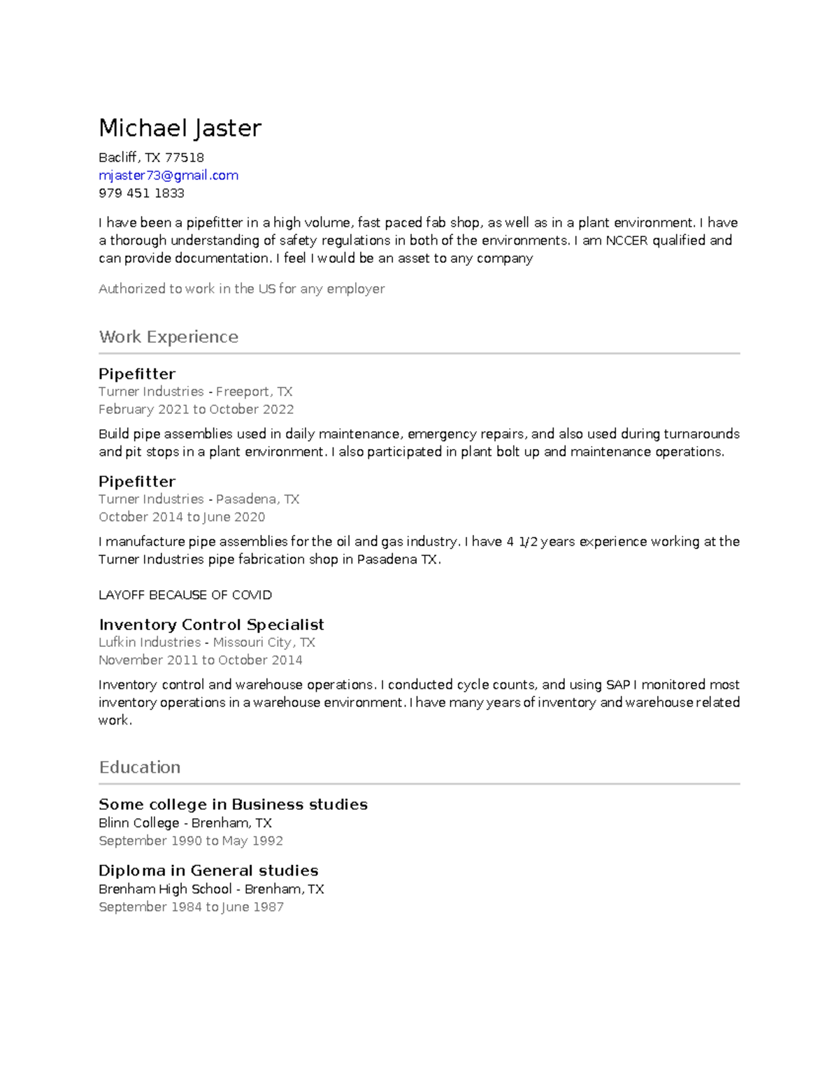 Michael-Jaster - gggggg - Michael Jaster Bacliff, TX 77518 mjaster73 ...