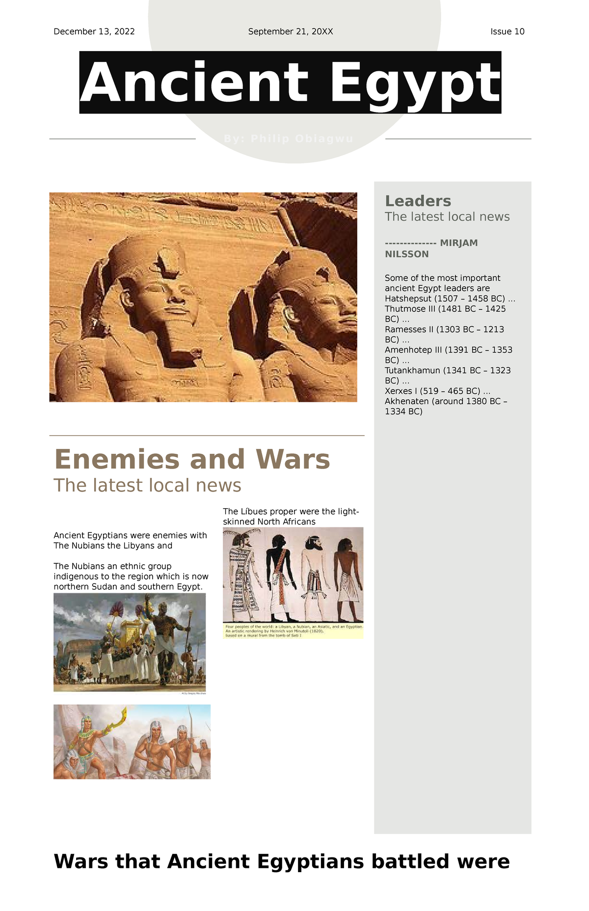 Ancient News Paper project - December 13, 2022 September 21, 20XX Issue ...