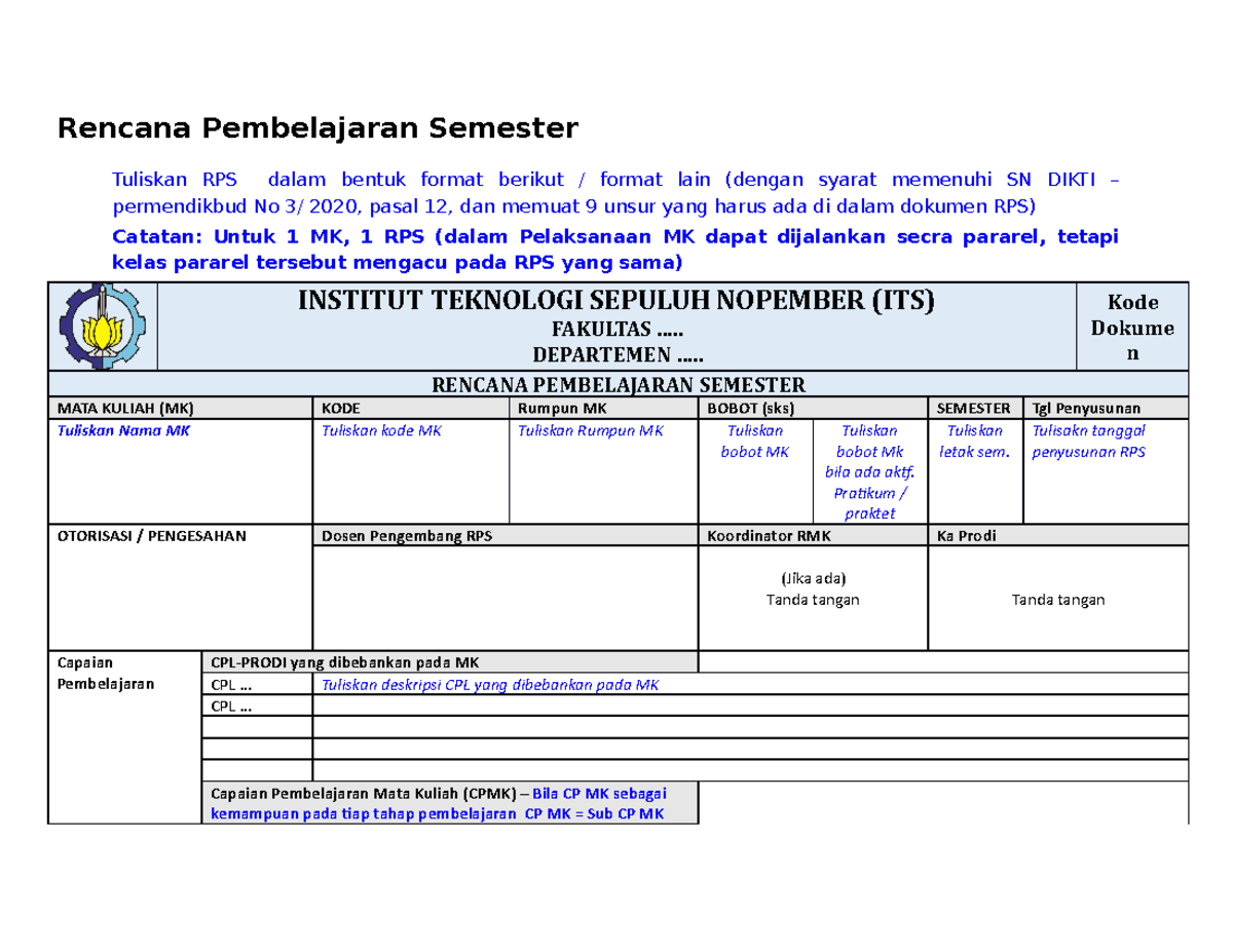 1 - Format Rancangan Pembelajaran Semester - Rencana Pembelajaran ...