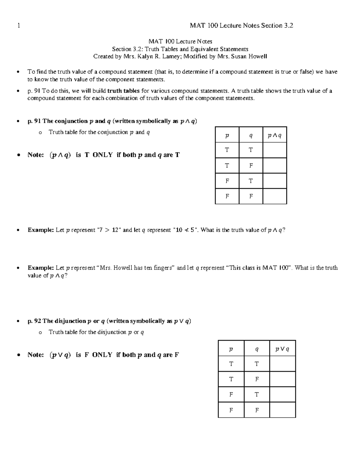 MAT 100 Lecture Notes 3 - 1 MAT 100 Lecture Notes Section 3 MAT 100 ...