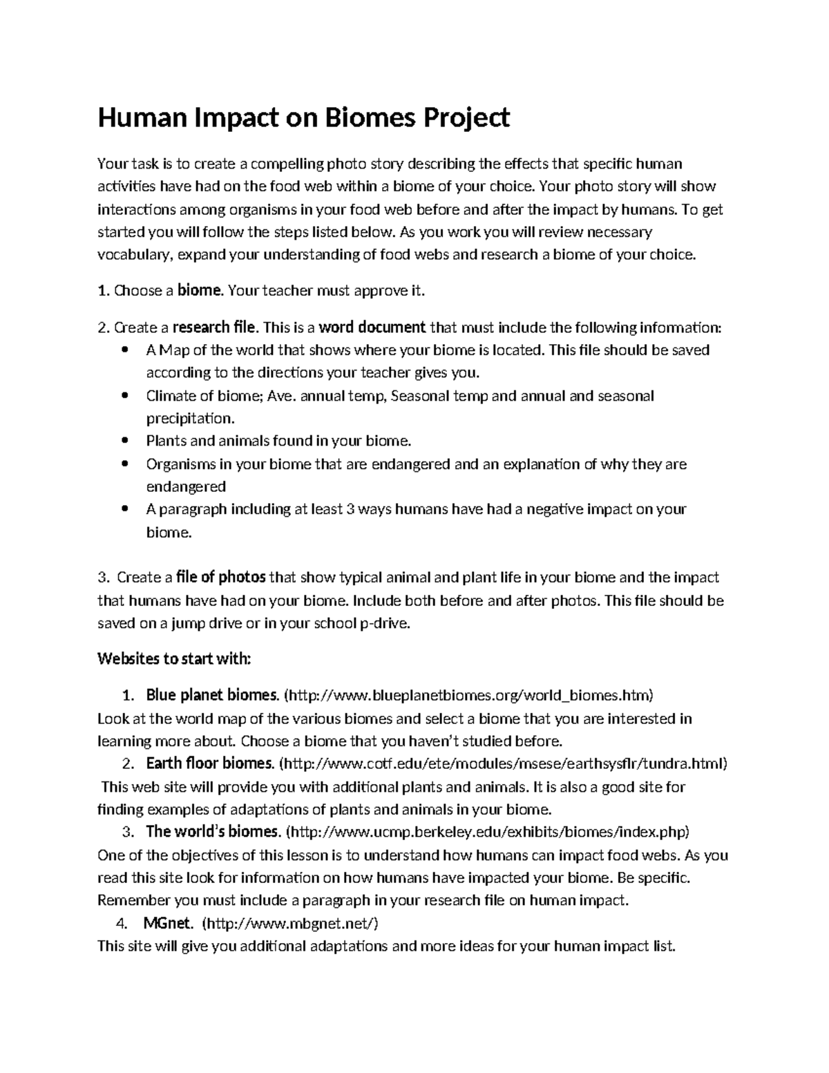 Human Impact on Ecosystems Project - Human Impact on Biomes Project ...
