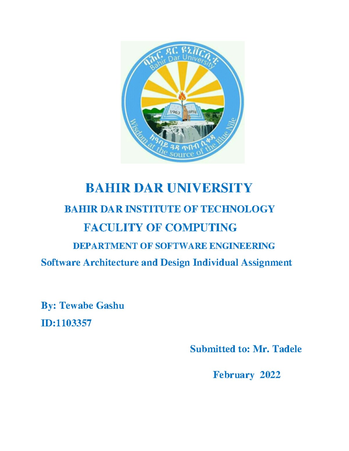 chain of responsibility design pattern - BAHIR DAR UNIVERSITY BAHIR DAR ...
