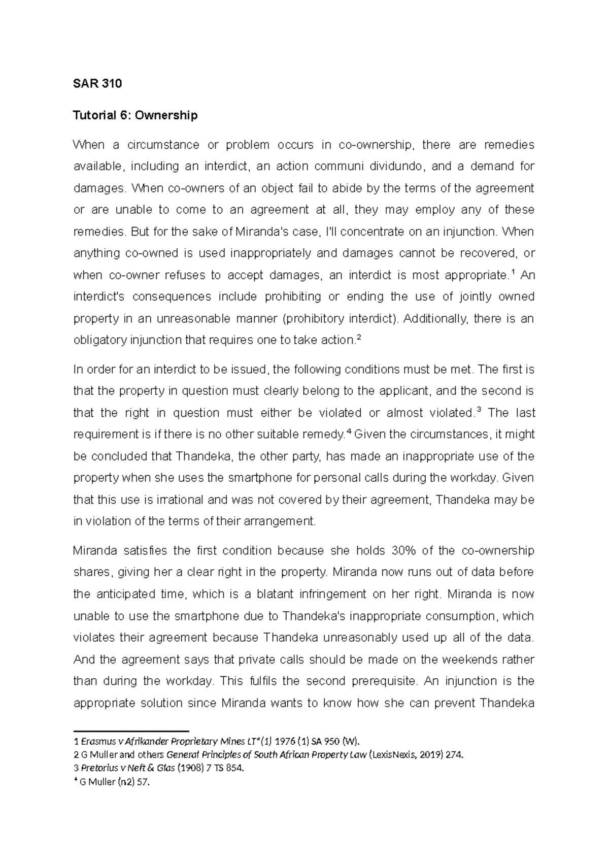SAR 310 Tutorial 6 - SAR 310 Tutorial 6: Ownership When a circumstance ...