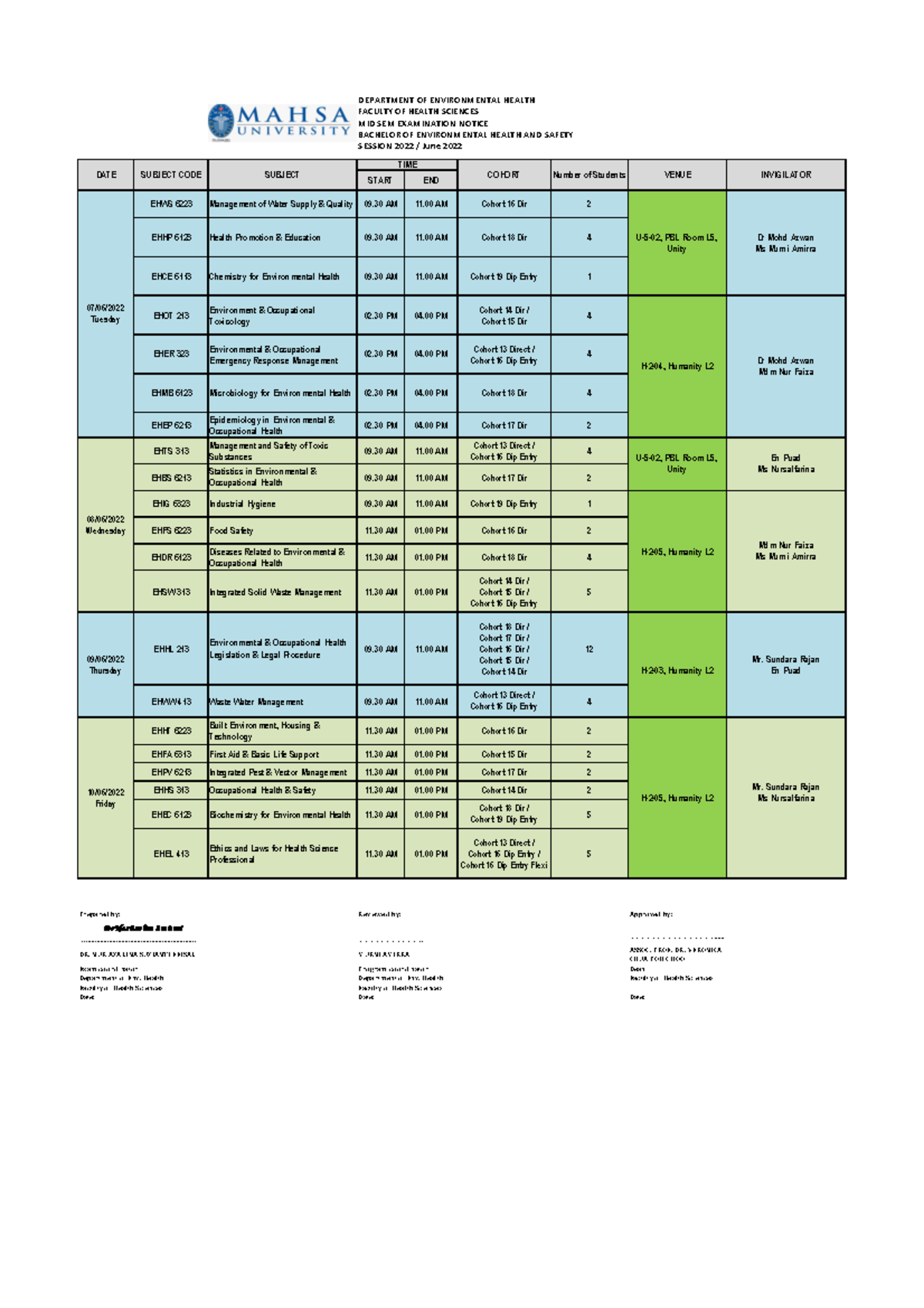 Copy of Mid Sem Exam Timetable (BEH) June 2022 - DEPARTMENT OF ...