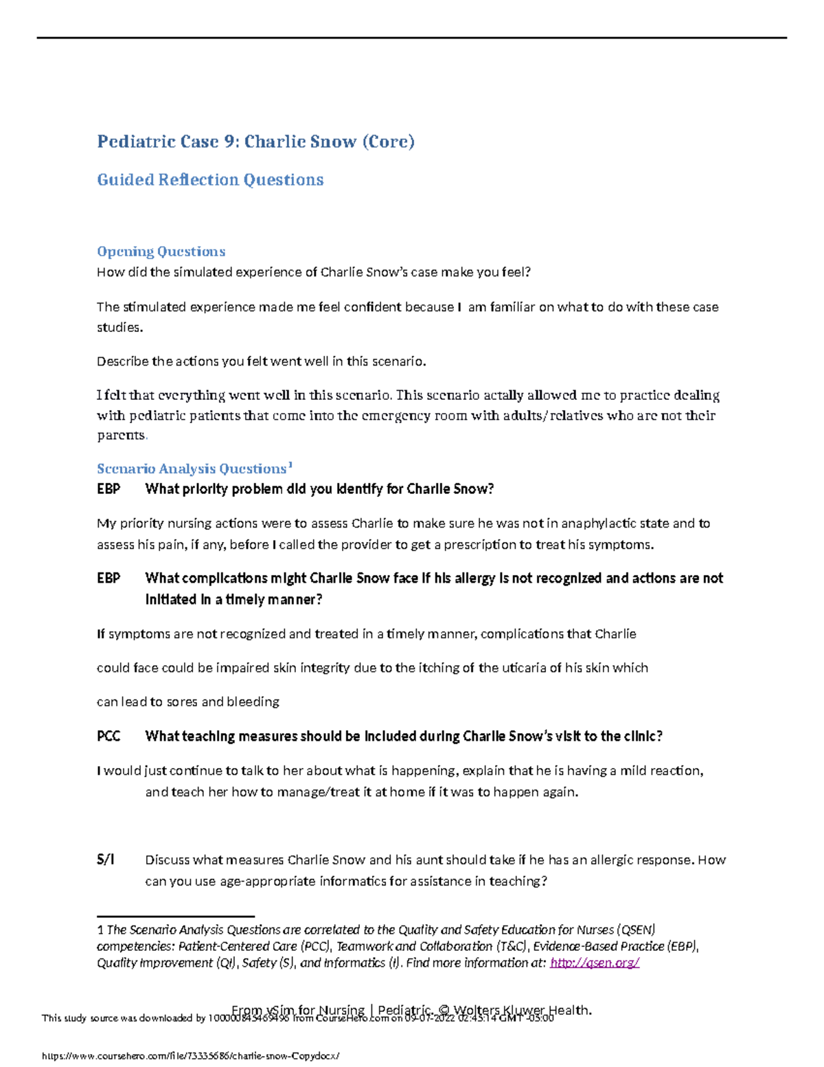 Charlie snow Copy - N/A - Pediatric Case 9: Charlie Snow (Core) Guided ...