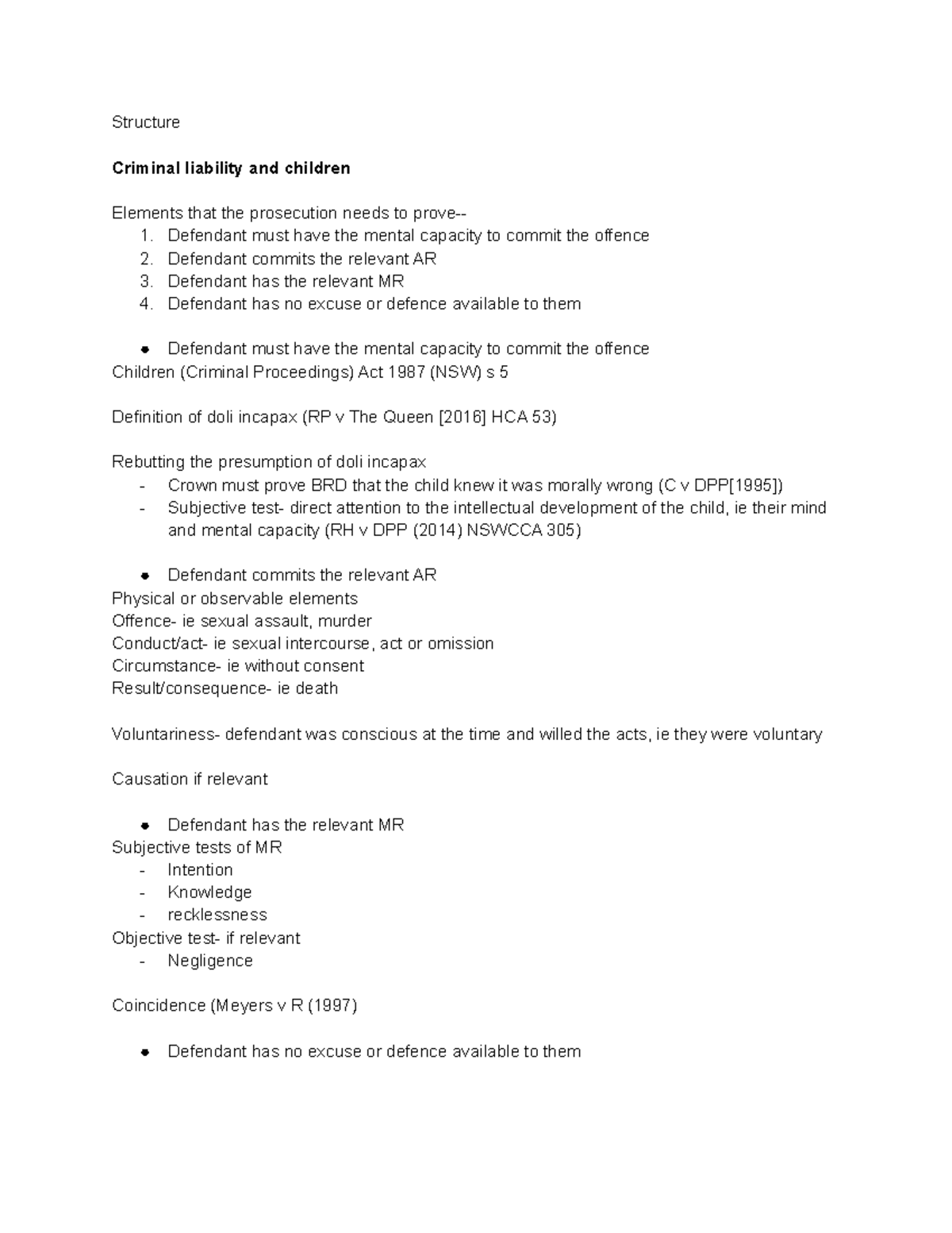 Structure - yea - Structure Criminal liability and children Elements ...