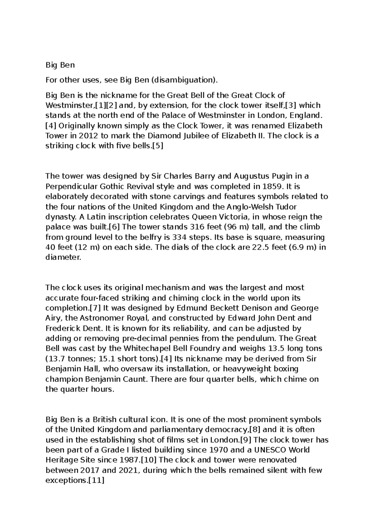 Big Ben - History about Big Ben for history class - Big Ben For other ...