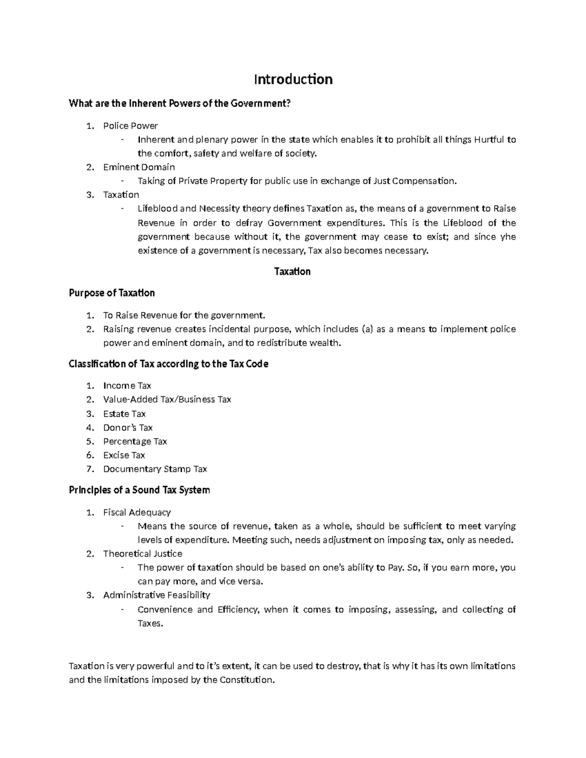 Tax Reviewer - Introduction What are the Inherent Powers of the ...