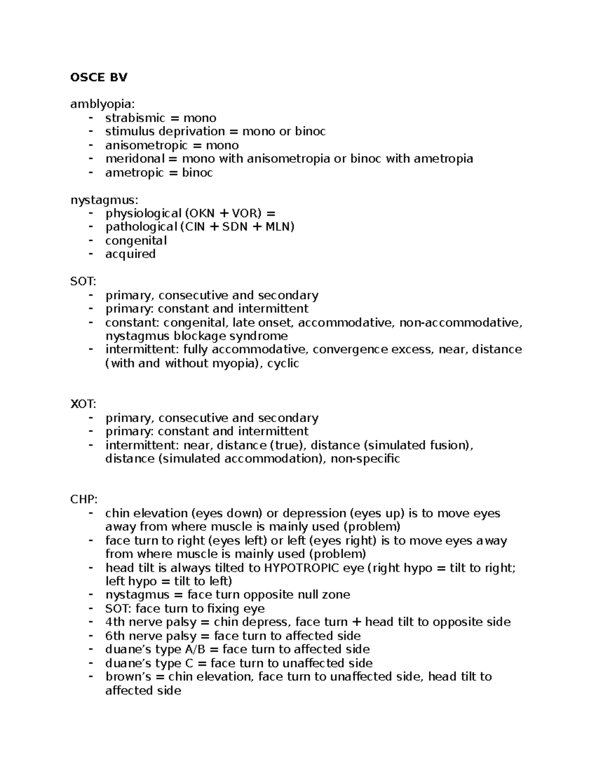 OSCE BV Notes - Summary Optometry - OSCE BV amblyopia: ⁃ strabismic ...