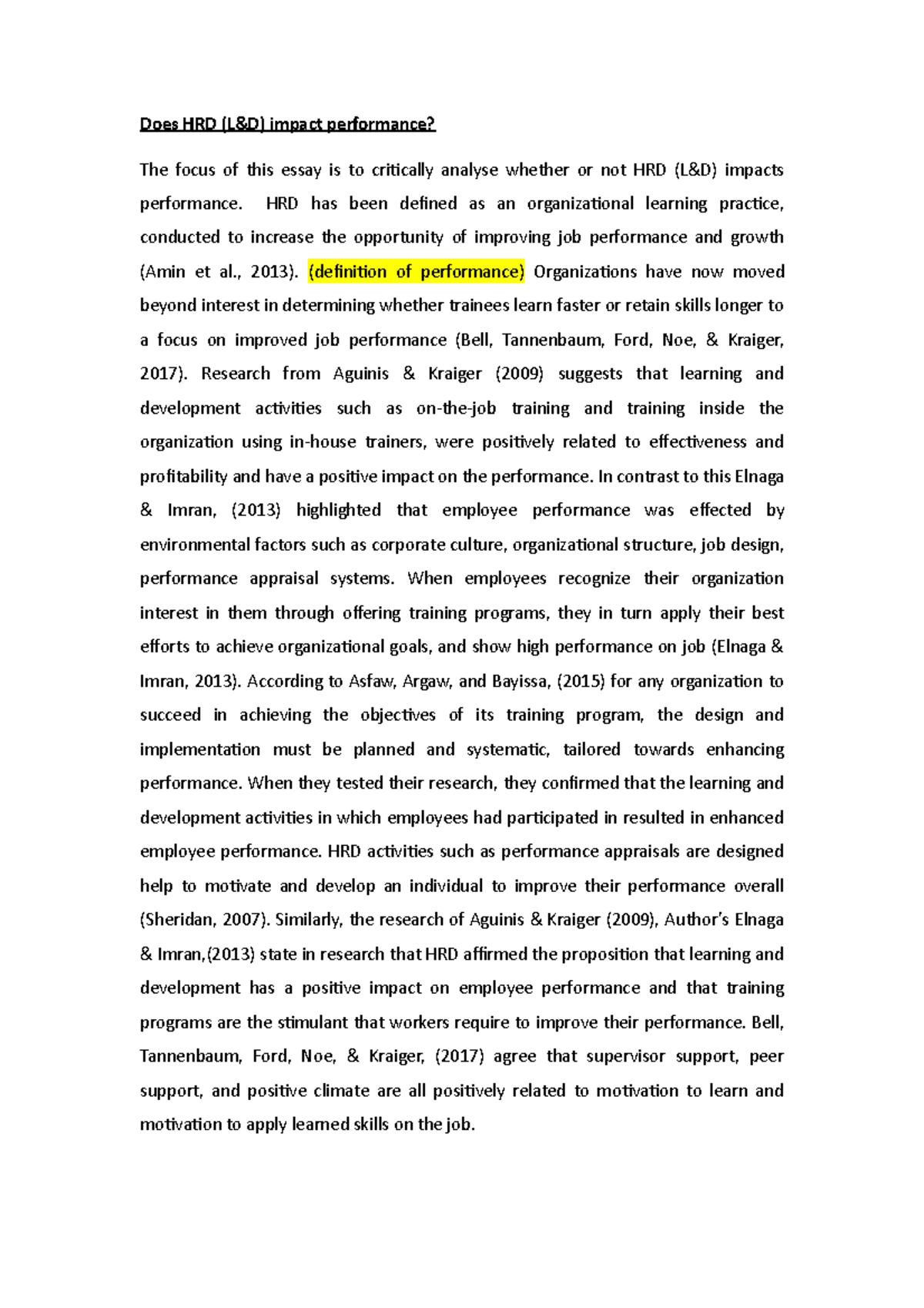 Hrd sample ans - Grade: A1 - Does HRD impact performance? The focus of ...