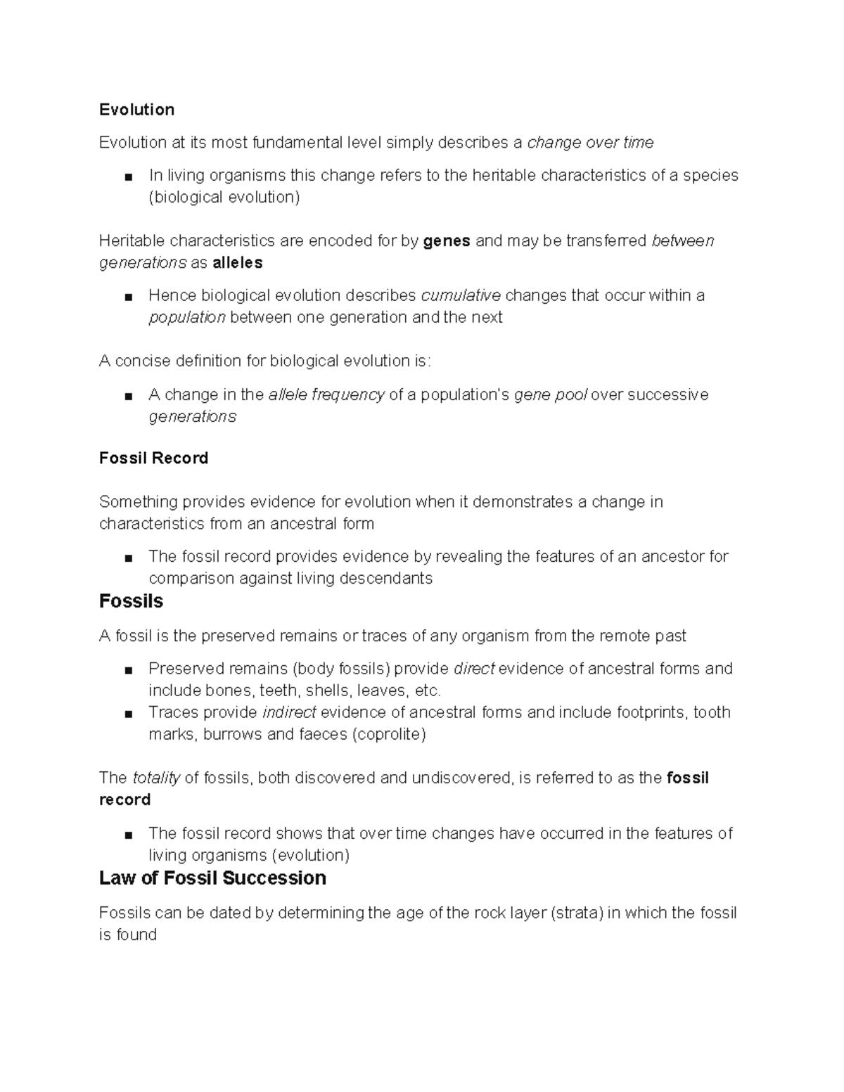 Evolution notes - Evolution Evolution at its most fundamental level ...