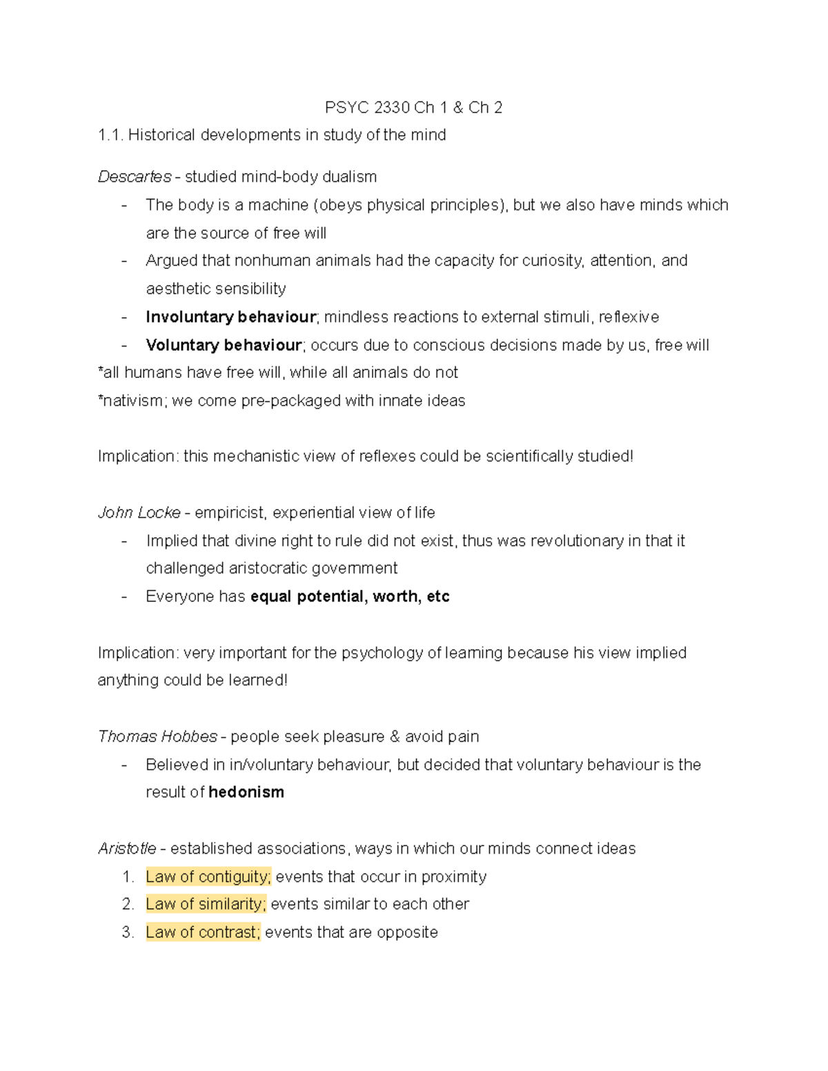 Midterm 1 - PSYC 2330 Ch 1 & Ch 2 Historical developments in study of ...
