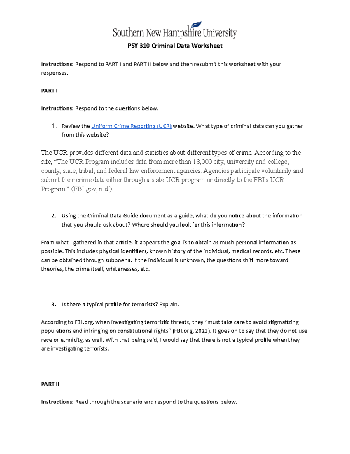 Criminal Psych Week 2 - Week 2 activity - PSY 310 Criminal Data ...